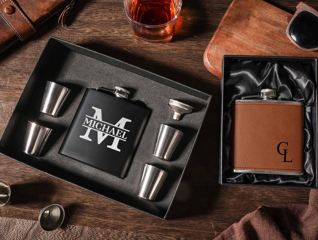 Custom 6oz Hip Flask for Men,personalized Name Engraved Leather Flask ...