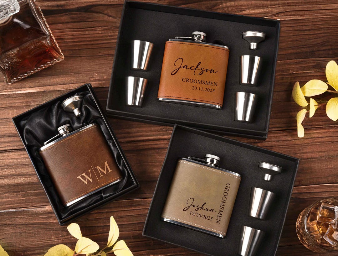 Personalized Leather Flask for Men, Groomsmen Gifts, Engraved Hip Flask ...