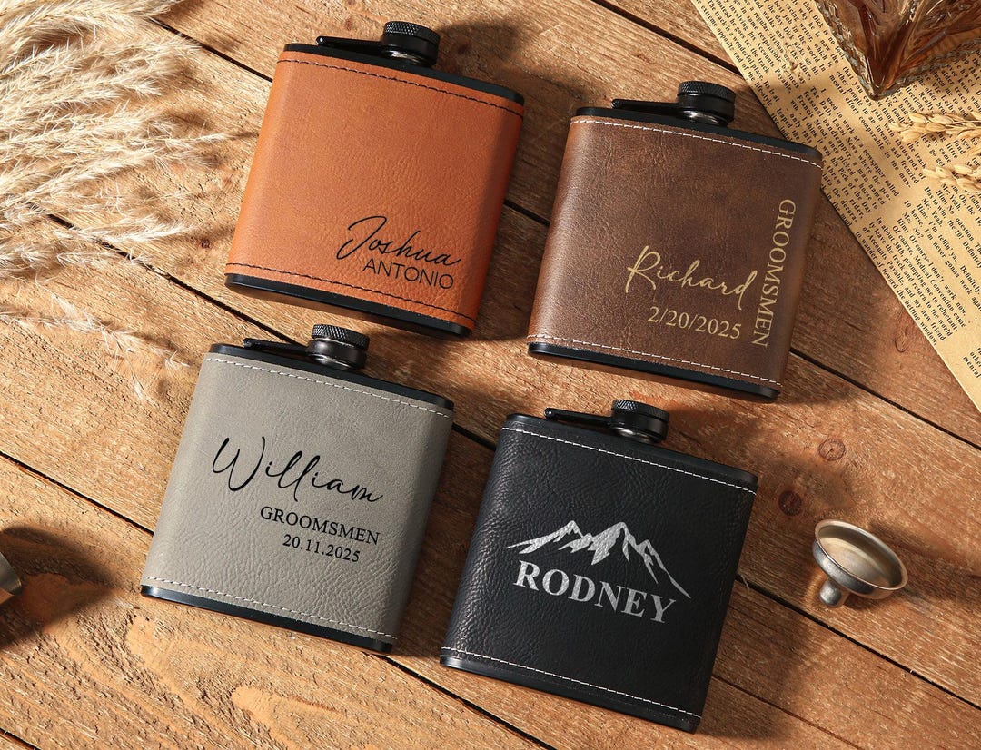 Personalized Leather Flask for Men, Groomsmen Gifts, Engraved Hip Flask ...
