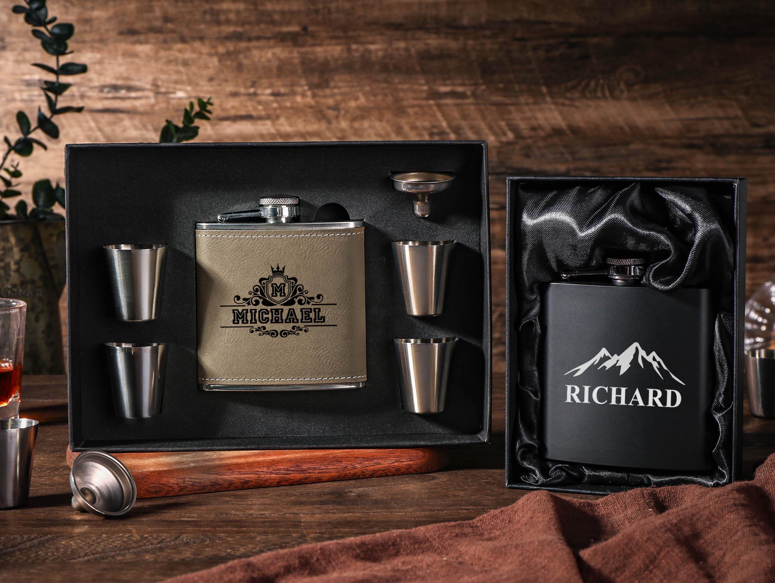 Personalized Leather Flask for Men, Groomsmen Gifts, Engraved Hip Flask ...