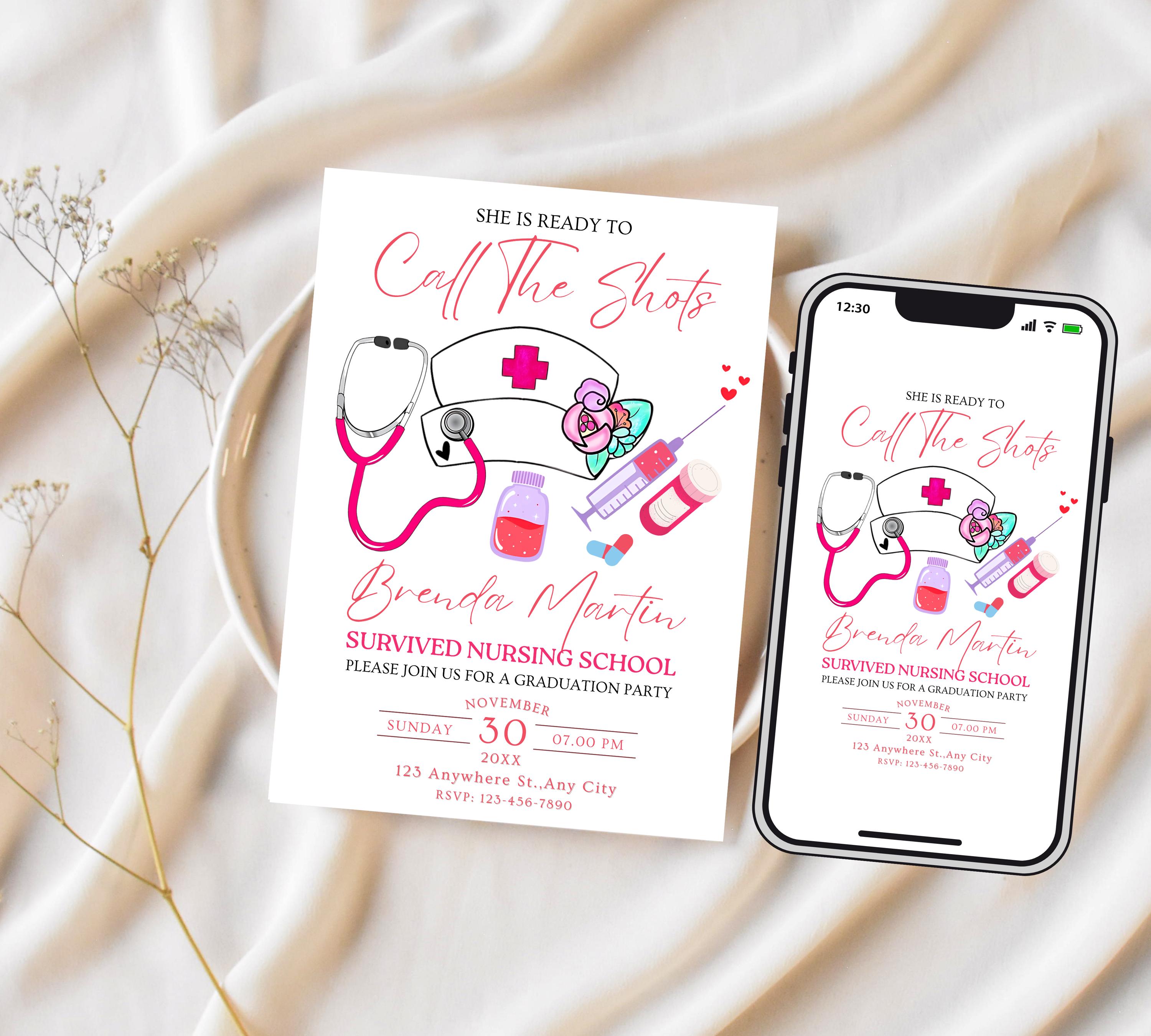 Editable Nurse Graduation Party Invitation, She's Ready to Call the ...