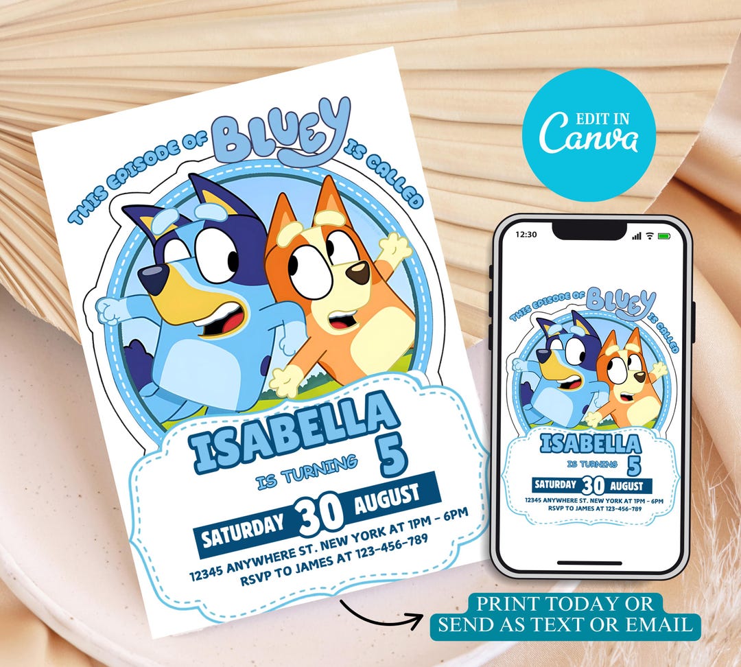Editable Bluey Bingo Birthday Invitation, Digital Birthday Party Invite ...