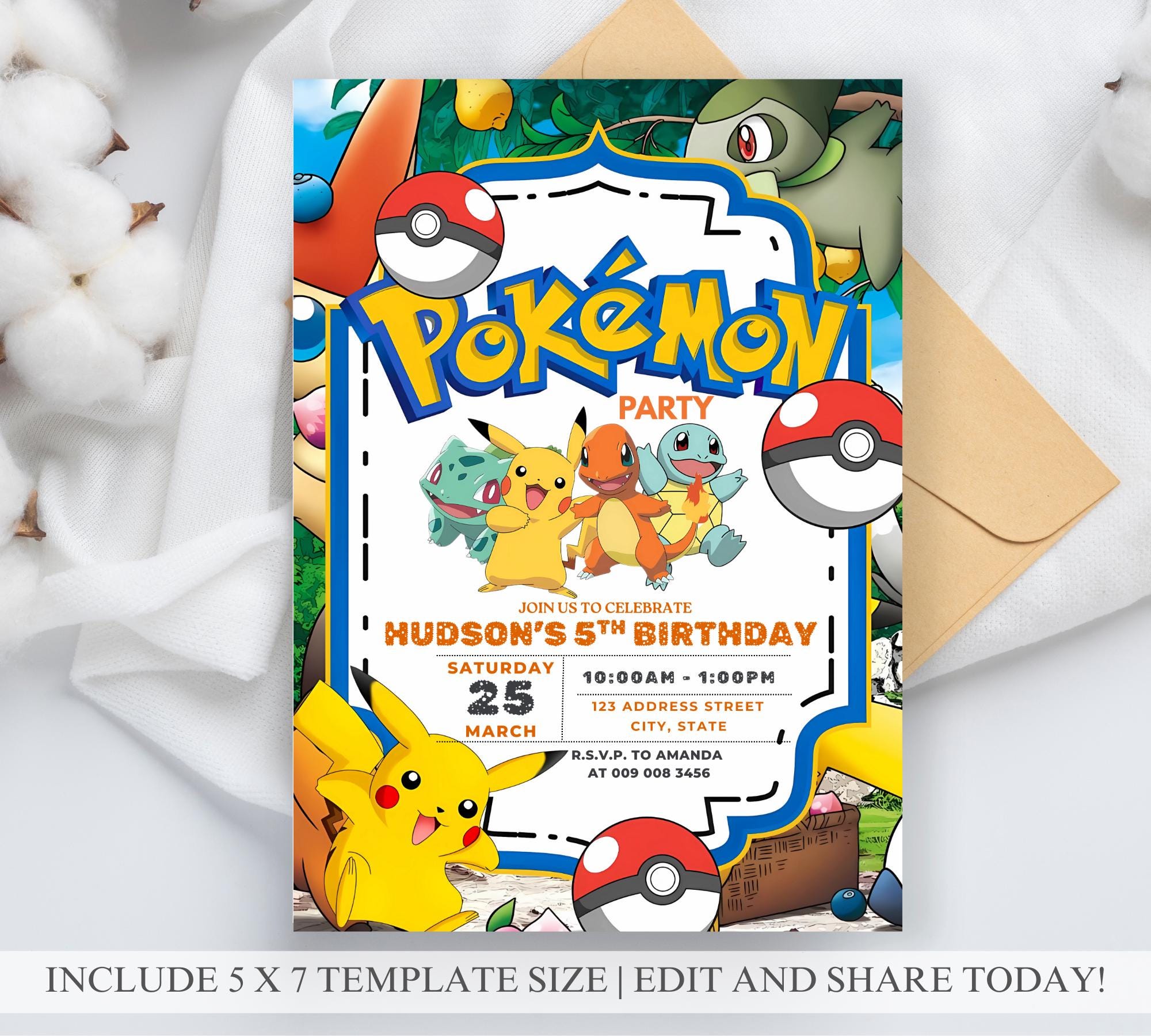 Editable Pokemon Invitation, Pokemon Birthday Invitation, Digital ...