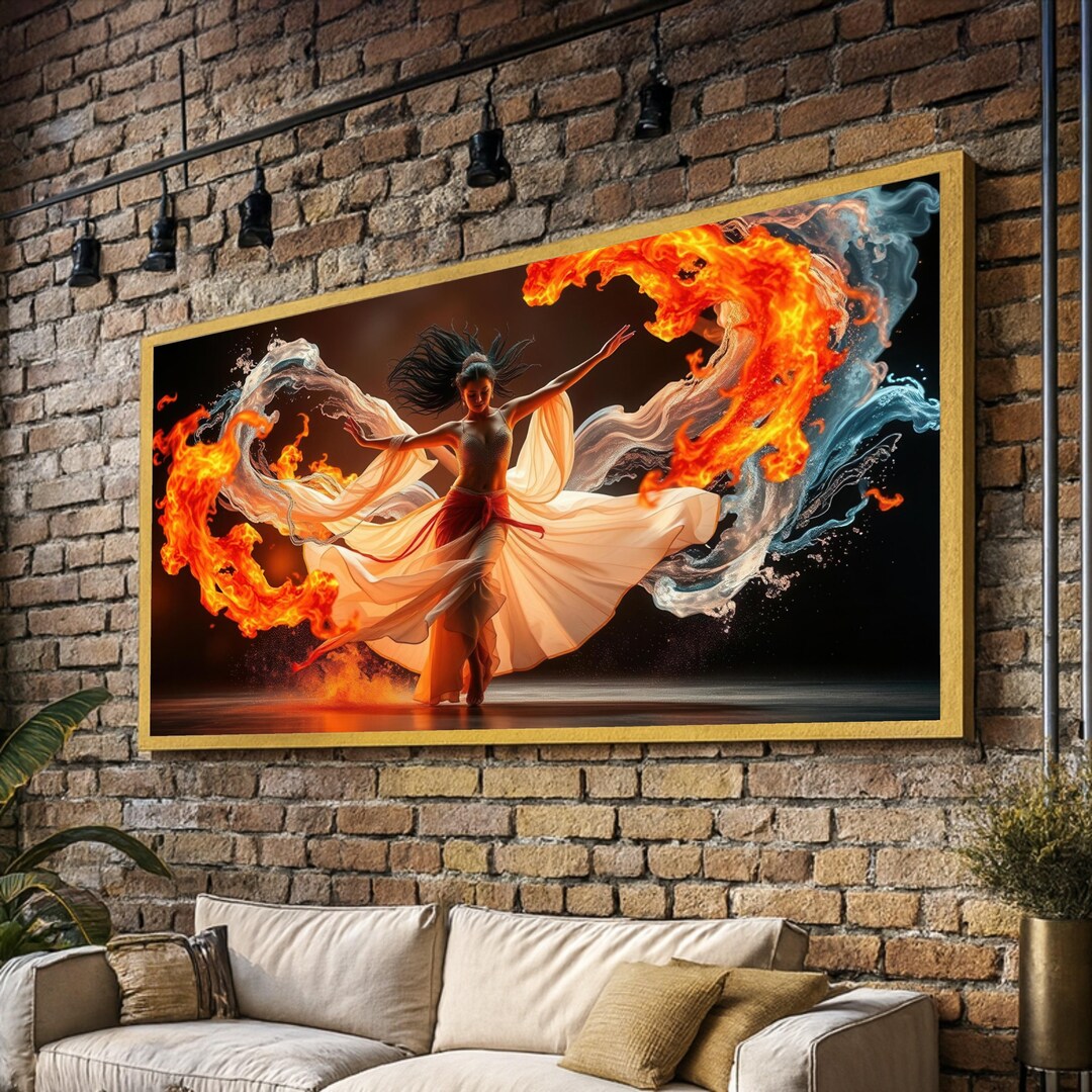 Fire and Water Dance, Ethereal Movement Canvas, Dynamic Energy Wall Art ...
