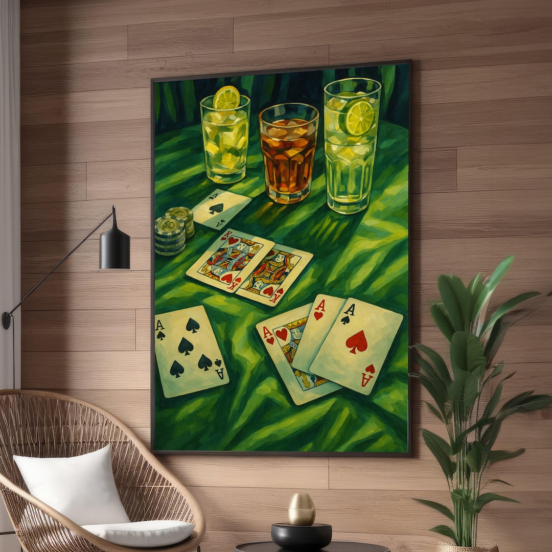 Scène de nuit de poker, toile de cartes à jouer, art mural jetons de ...