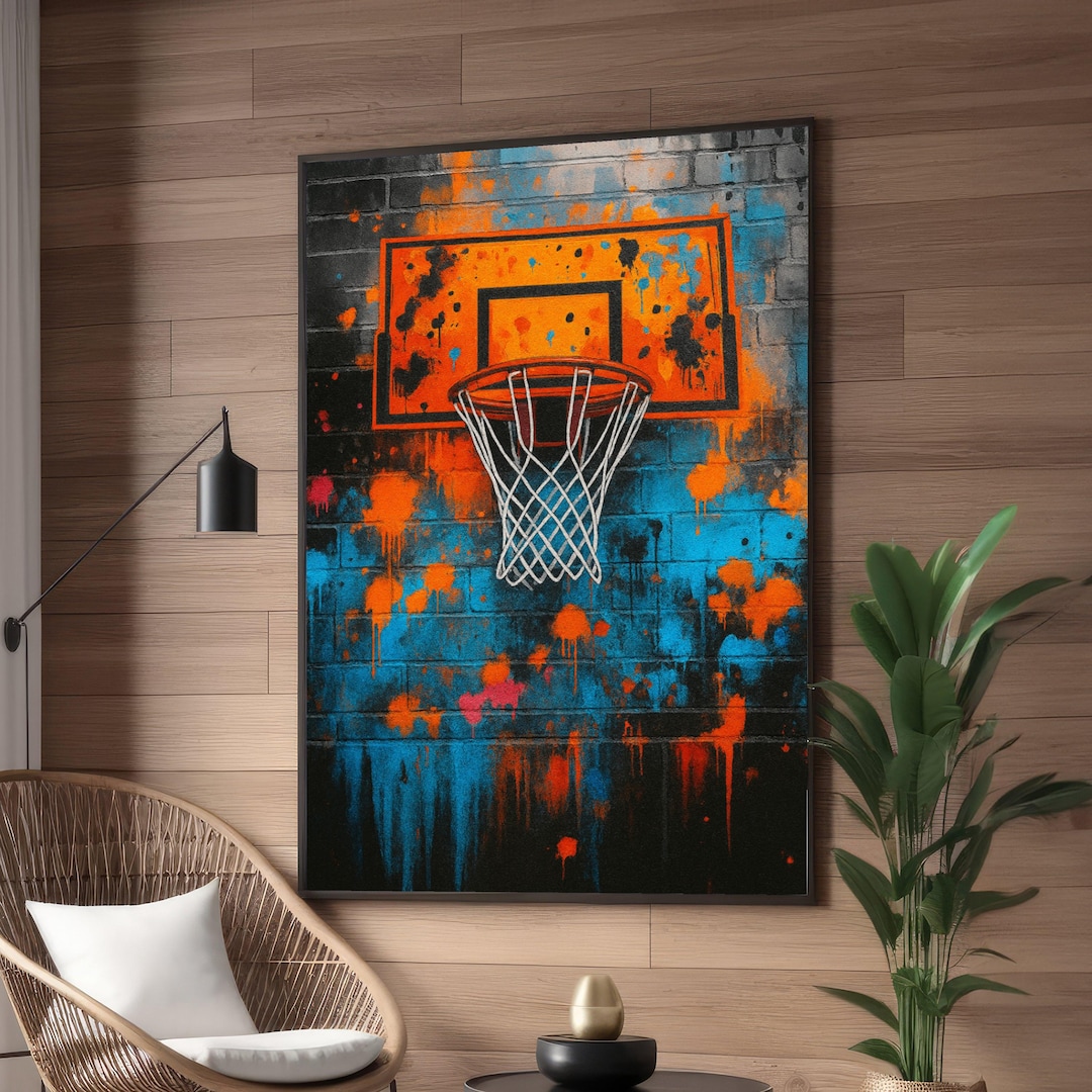 Vibrant Street Art Basketball Hoop Canvas, Urban Sports Wall Art ...