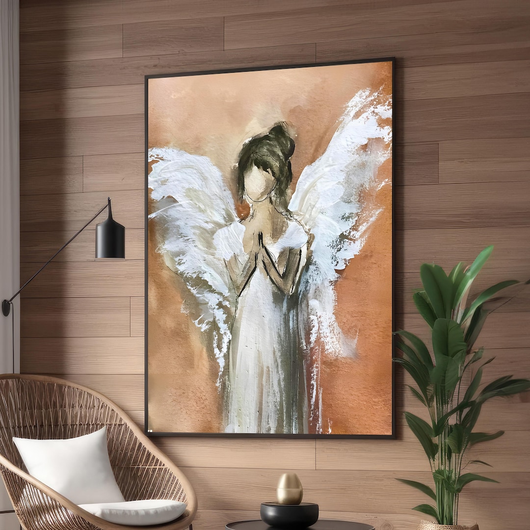 Minimalist Angel Canvas Wall Art - Soft Abstract Guardian Angel ...