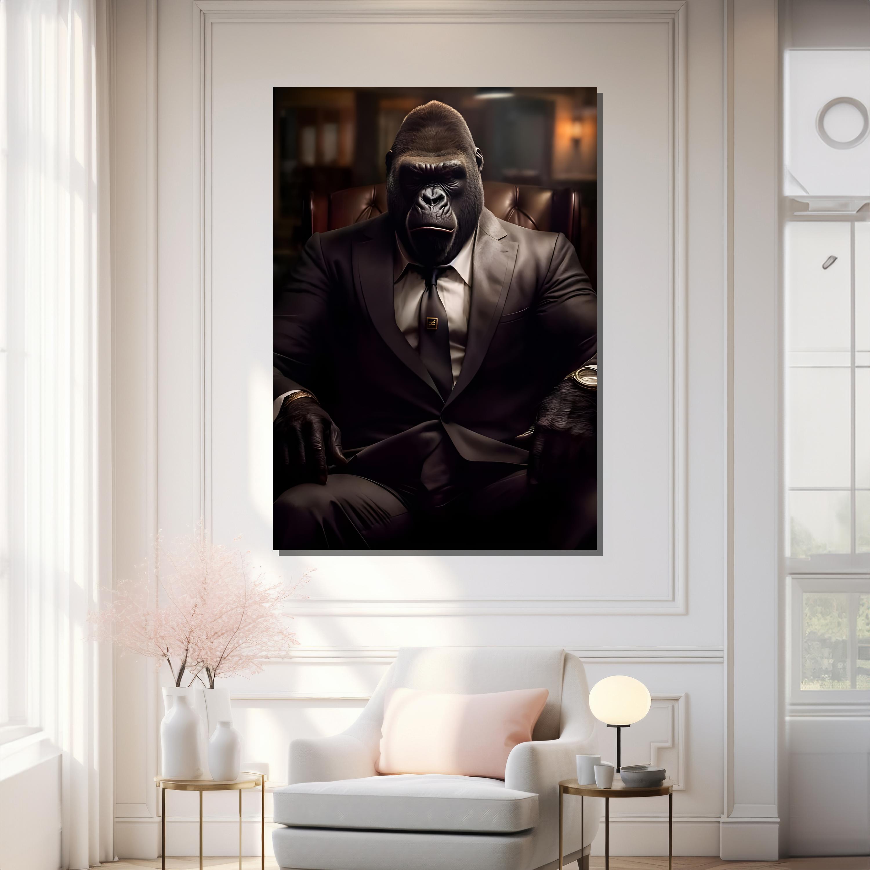 Boss Gorilla in a Suit Powerful and Humorous Animal Portrait Canvas Art ...