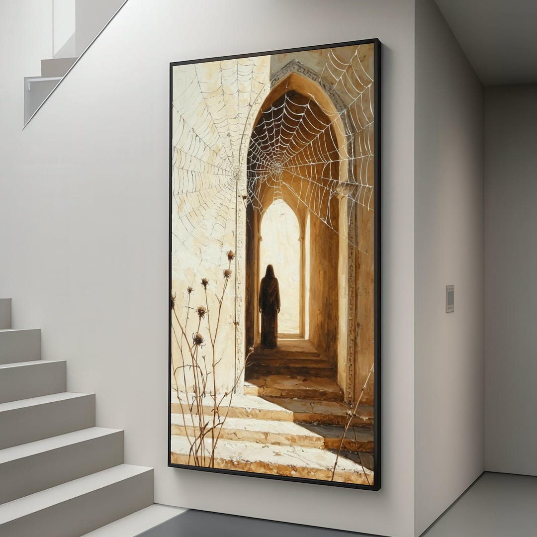Mystical Archway With Spider Webs Canvas, Silhouette Figure Wall Art ...