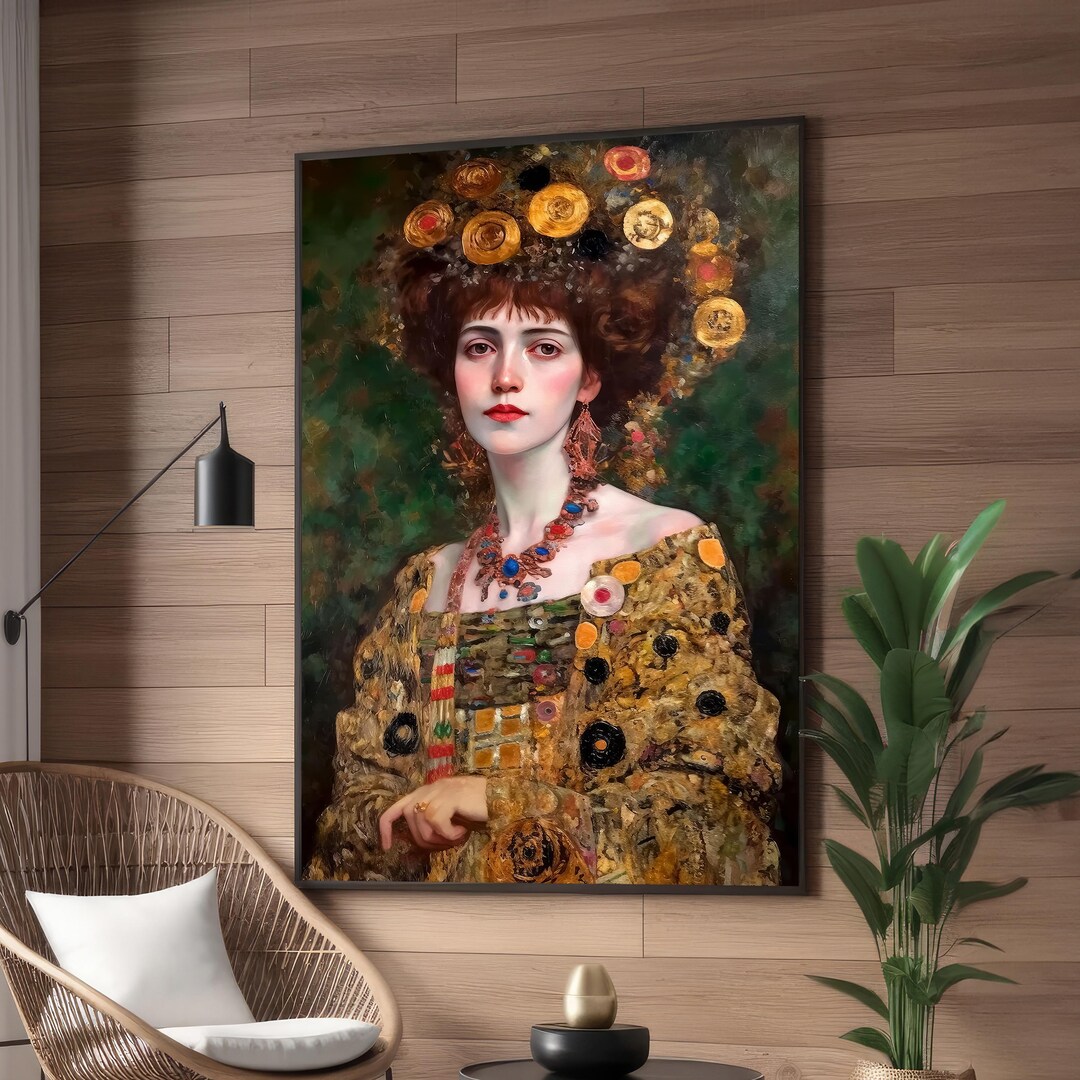 Ornate Gustav Klimt Inspired Female Portrait Canvas Print – Golden ...