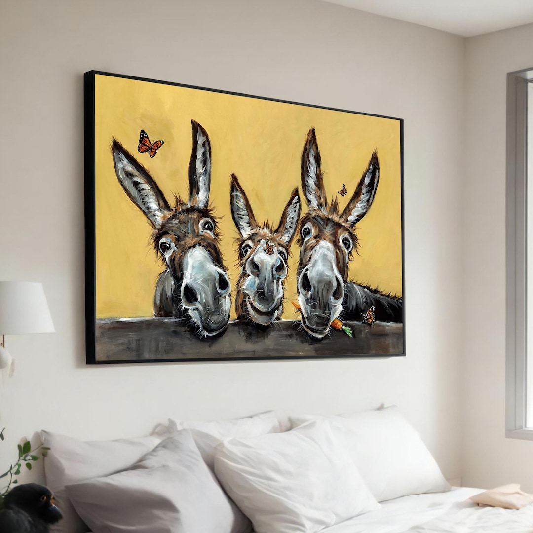Funny Donkey Canvas Print - Whimsical Animal Art With Butterflies ...