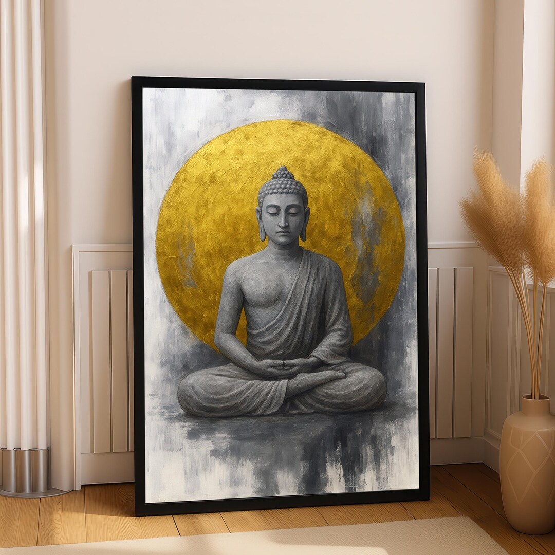 Buddha Meditation Canvas – Zen Wall Art With Golden Halo – Spiritual ...