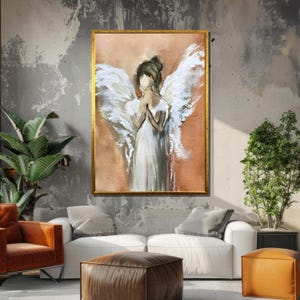 Minimalist Angel Canvas Wall Art - Soft Abstract Guardian Angel ...