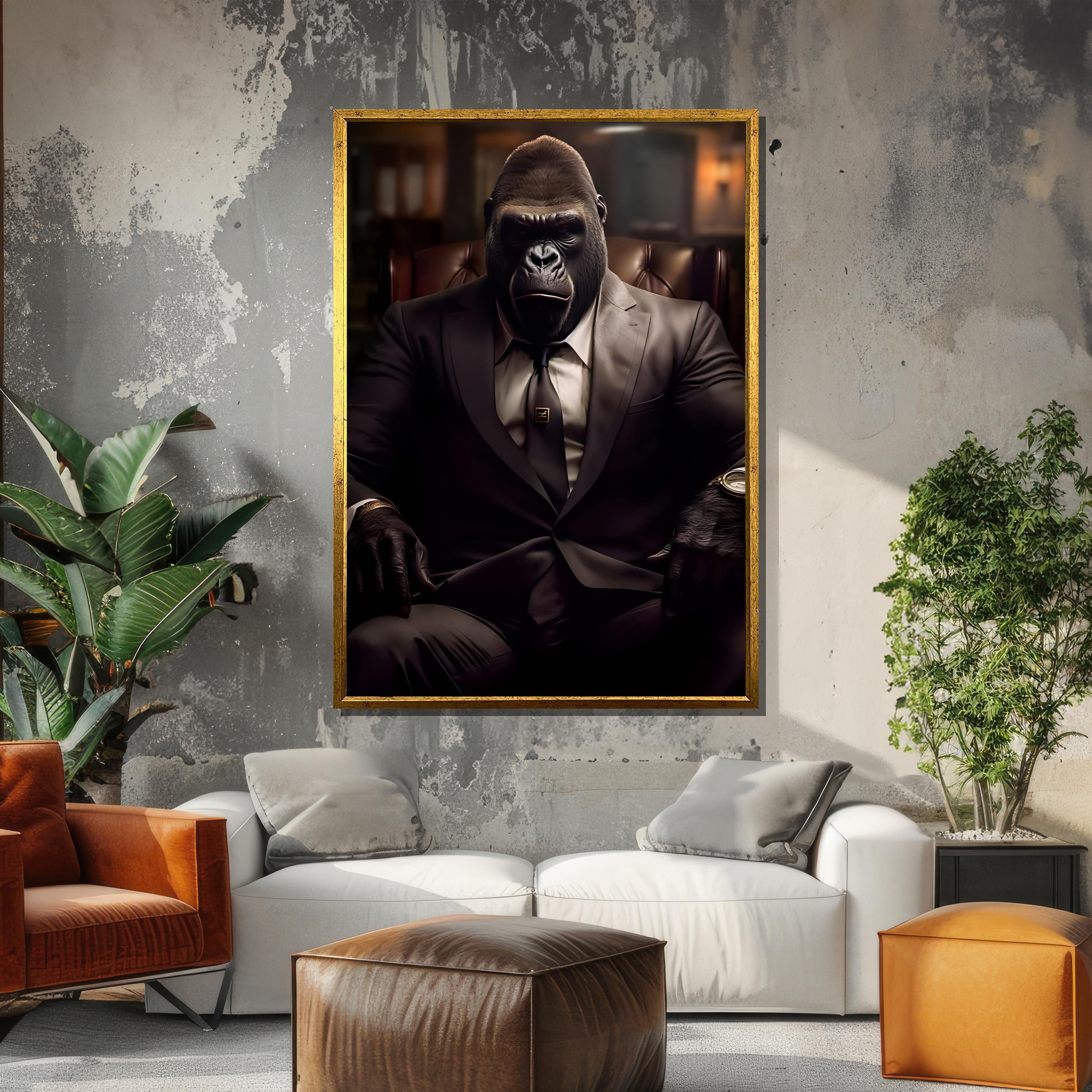 Boss Gorilla in a Suit Powerful and Humorous Animal Portrait Canvas Art ...