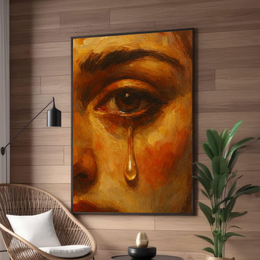 Emotional Tear Drop Canvas, Close-up Face Portrait Wall Art, Expressive ...