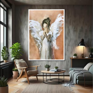 Minimalist Angel Canvas Wall Art - Soft Abstract Guardian Angel ...