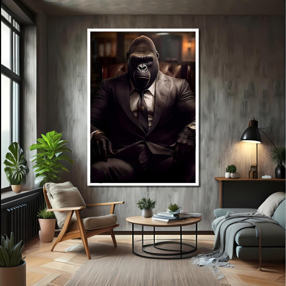 Boss Gorilla in a Suit Powerful and Humorous Animal Portrait Canvas Art ...