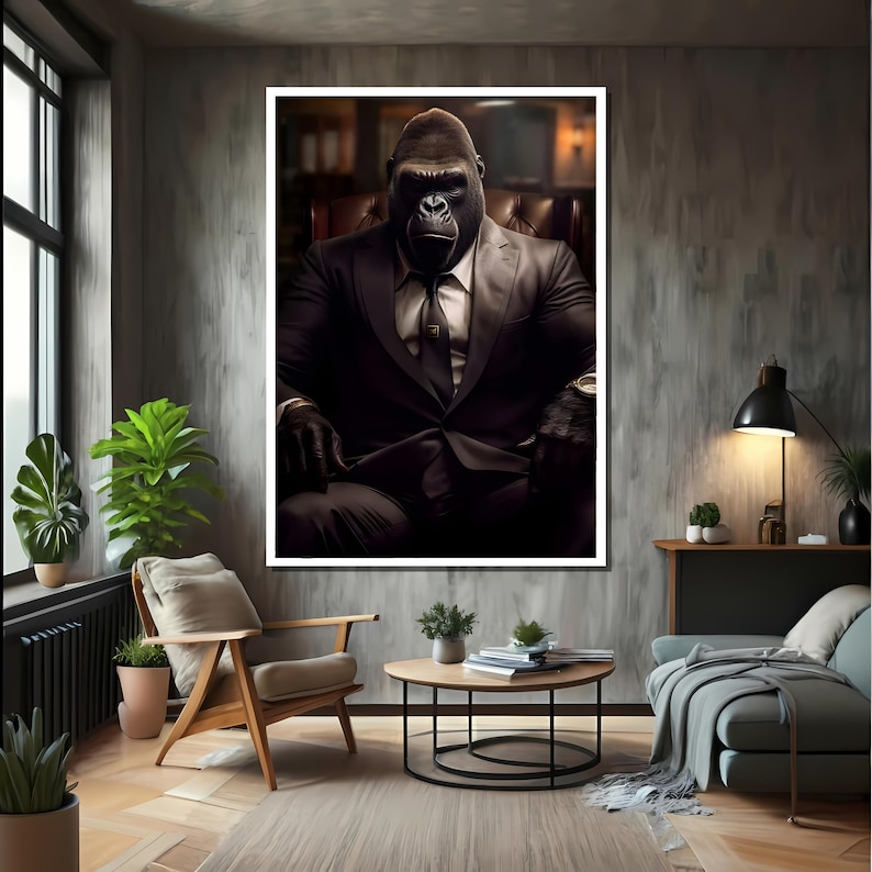 Boss Gorilla in a Suit Powerful and Humorous Animal Portrait Canvas Art ...