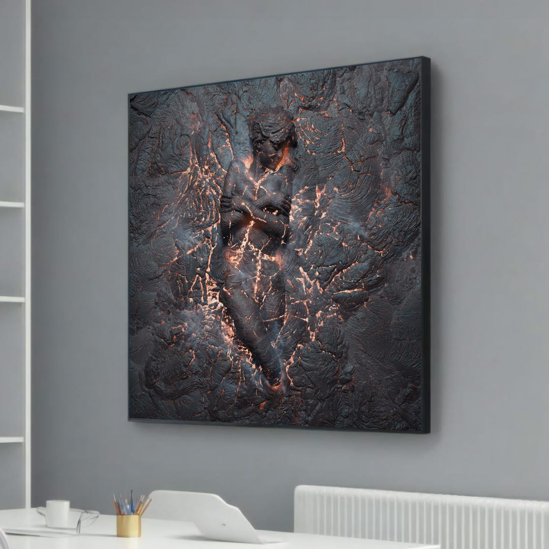 Surreal Lava Cracked Human Figure Art - Molten Abstract Wall Sculpture ...