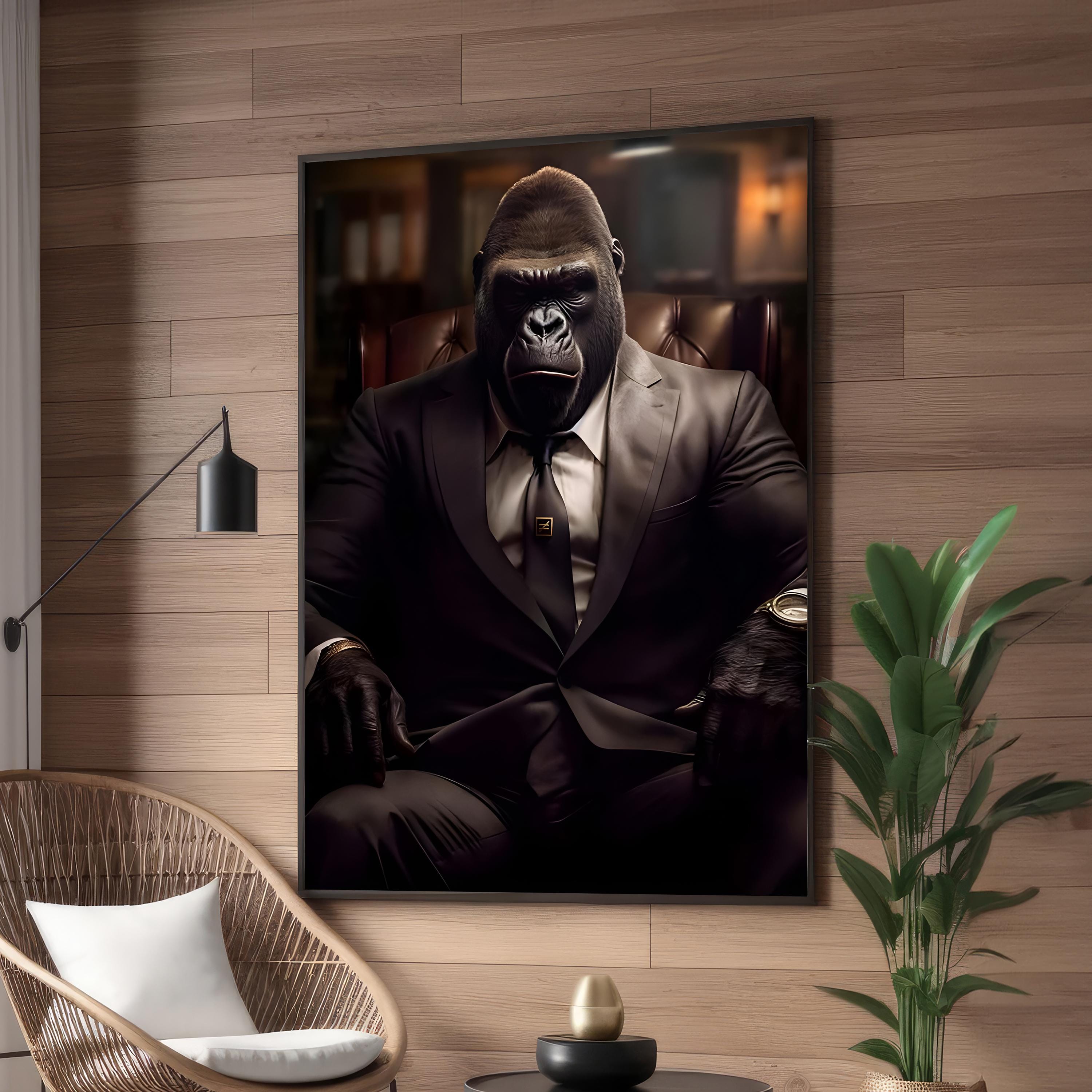 Boss Gorilla in a Suit Powerful and Humorous Animal Portrait Canvas Art ...