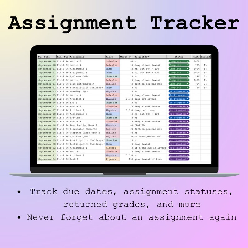 Student Assignment Tracker and Grade Calculator (google Sheets ...