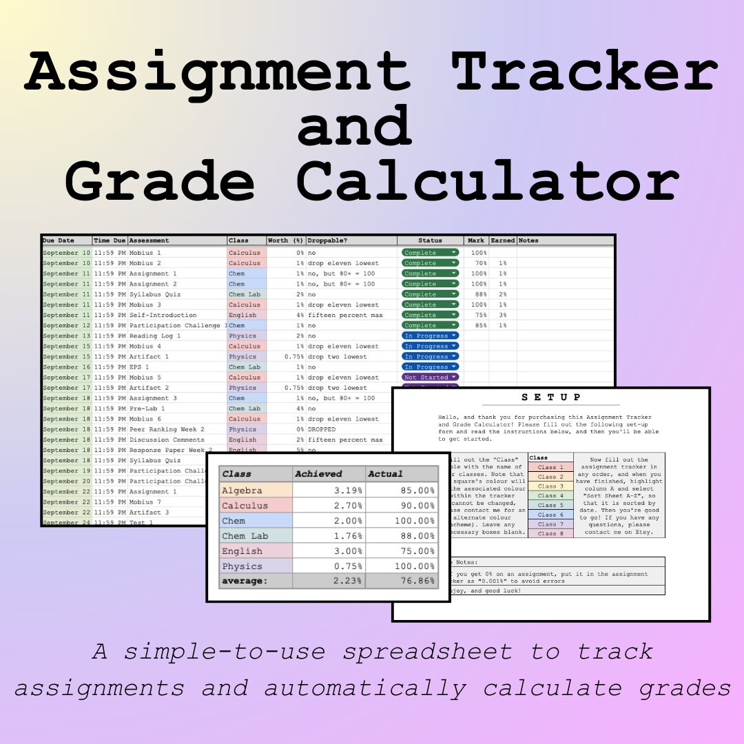 Student Assignment Tracker and Grade Calculator (google Sheets ...