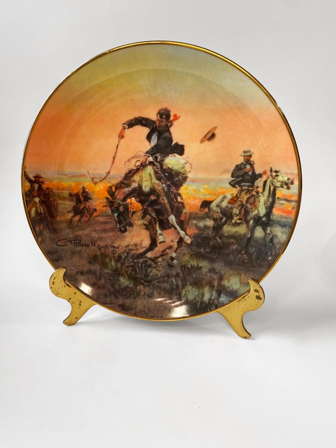 4 Vintage Ridgewood Fine China Charles M. Russell Plates Wild West ...