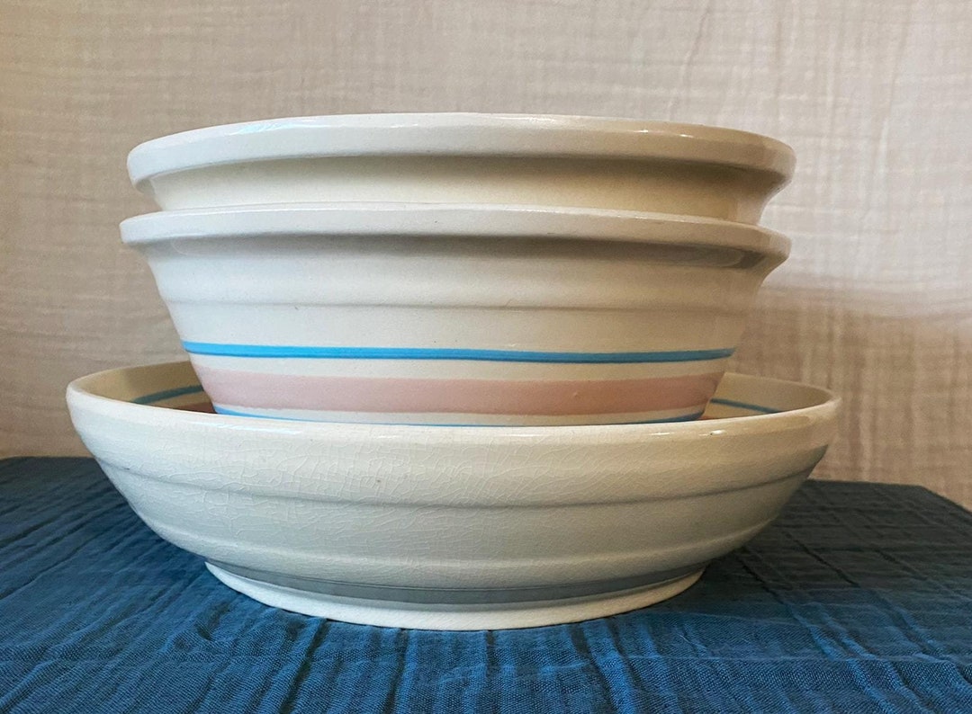 Vintage Mccoy Pottery Ovenware Pink and Blue Band Mixing Bowls 10 and ...