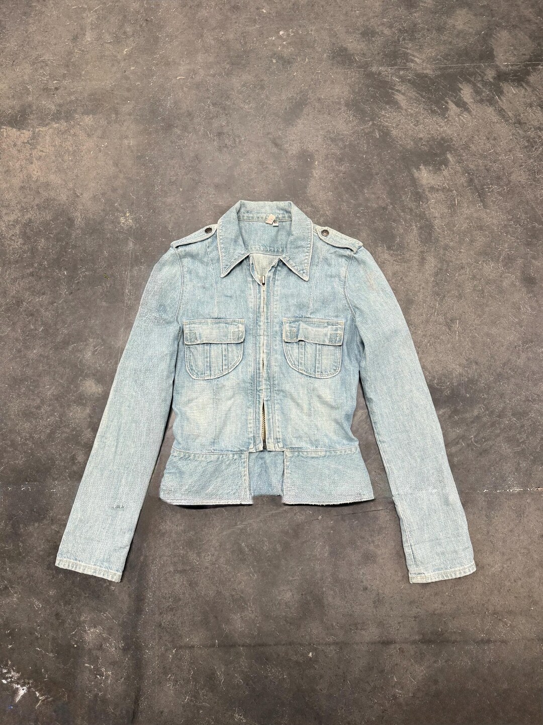 Denim Zip up Collared Jacker Unique Cut on Bottom Hem - Etsy