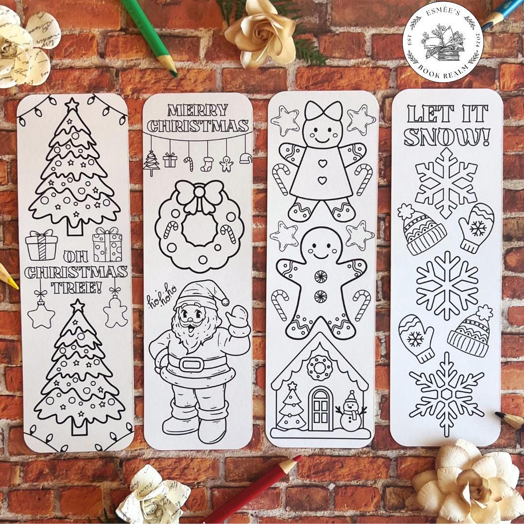 Christmas Coloring Bookmarks | Individual, Set, and Bulk | Bookish Gift ...