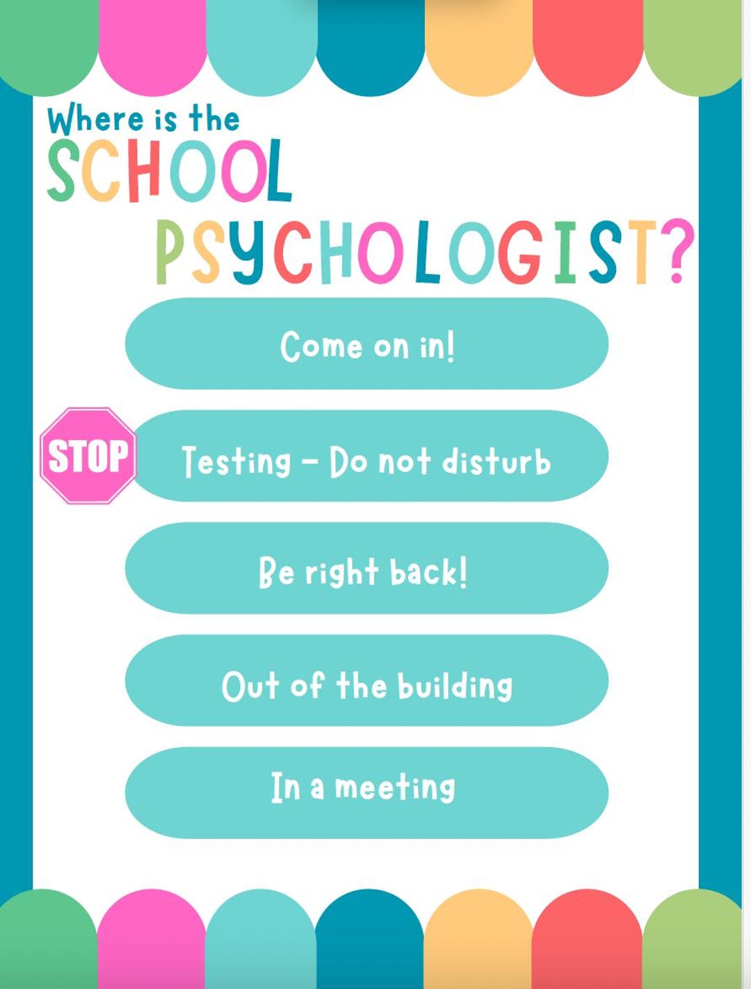 Colorful Where is the School Psychologist Door Sign - Etsy