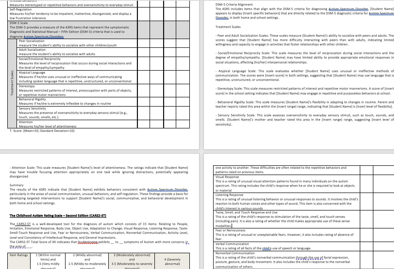 School Psychologist Autism Assessment Report Template - Etsy