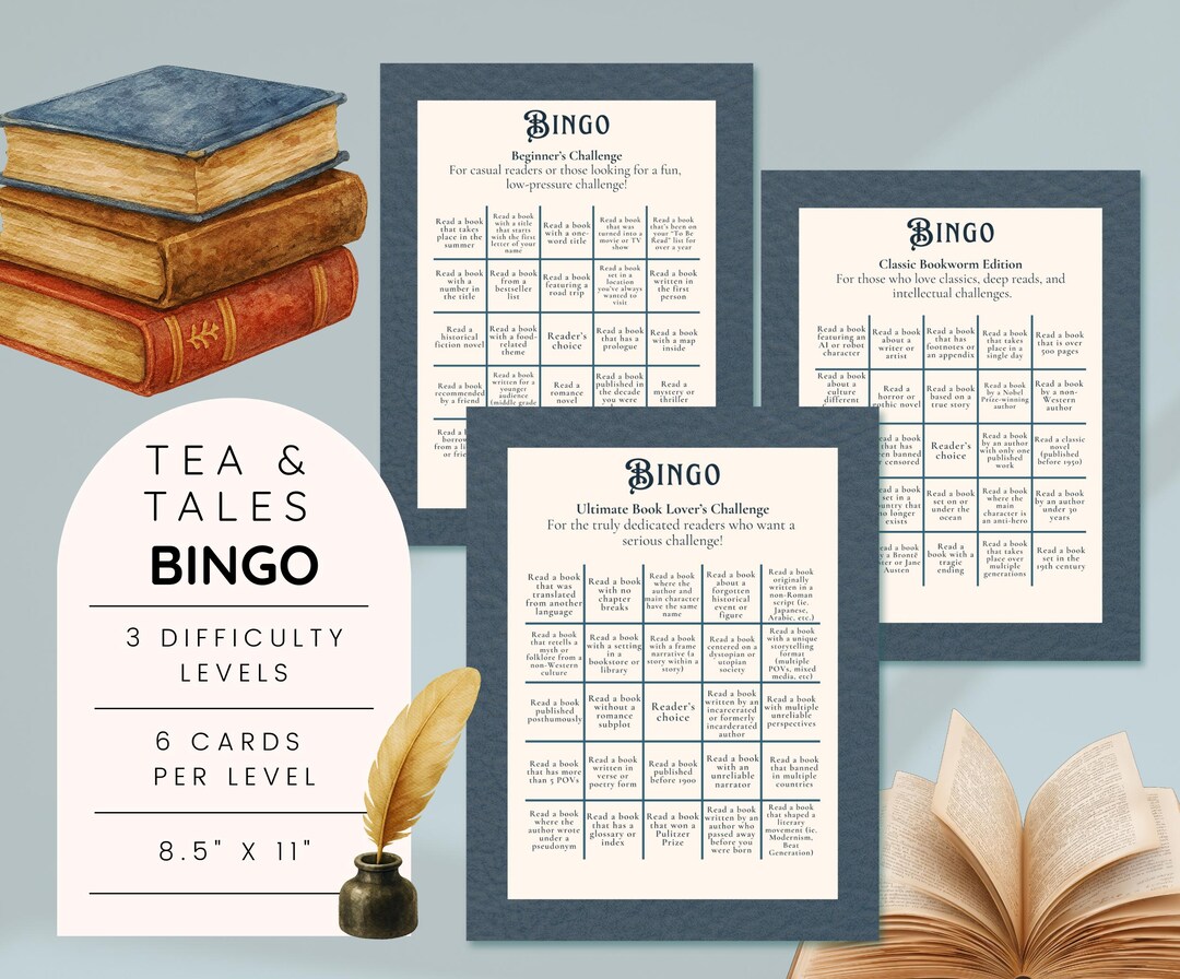 Reading Bingo Printable | Classic Library Book Challenge | Vintage ...