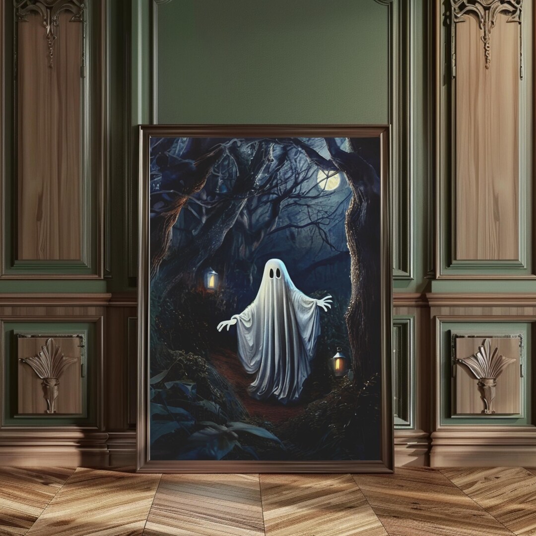 Ghost Relaxing in A Forest, Whimsical Halloween Decor, Spooky Vintage ...