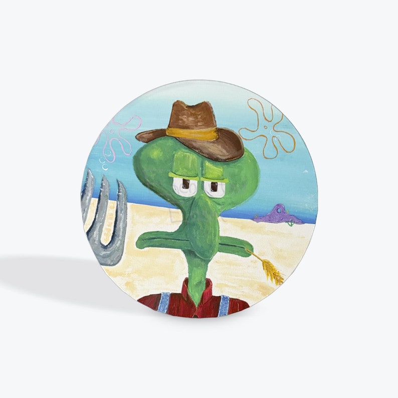 Kelp Farmer Squidward Fan Art Round Gouache Painting - Etsy