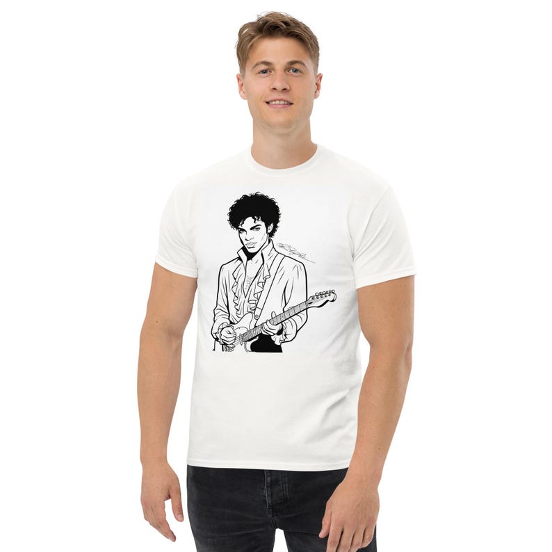 Prince Line Art T-shirt – the Purple One, Ruffled Shirt & Guitar - Etsy