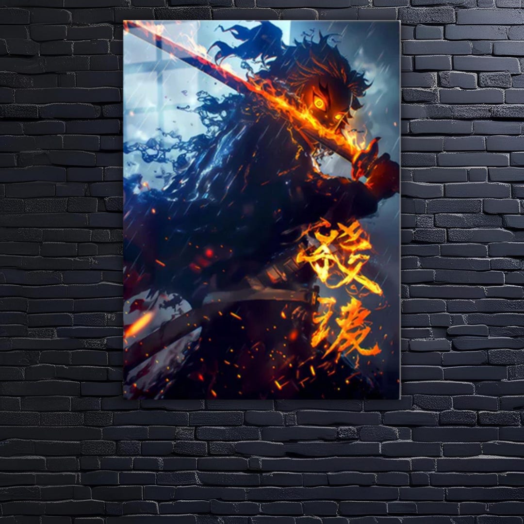 Rengoku Flame Warrior Metal Wall Art – UV Printed Demon Slayer Anime ...