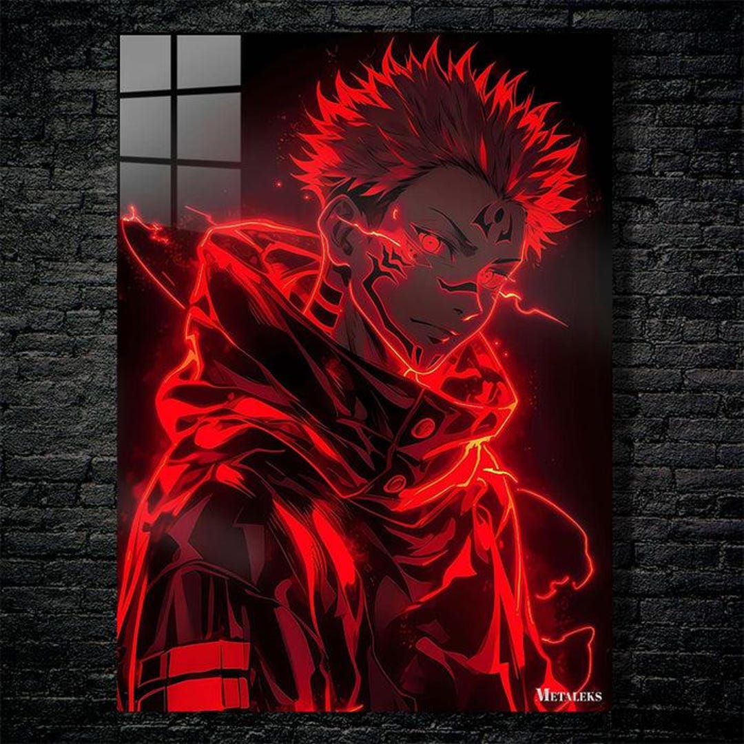 Sukuna Neon Red Metal Wall Art | Jujutsu Kaisen Decor | UV Printed ...