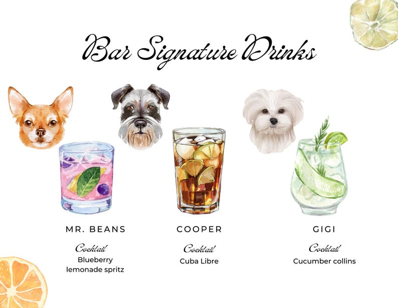 Signature Cocktail Menu Customizable With Dog Faces - Etsy