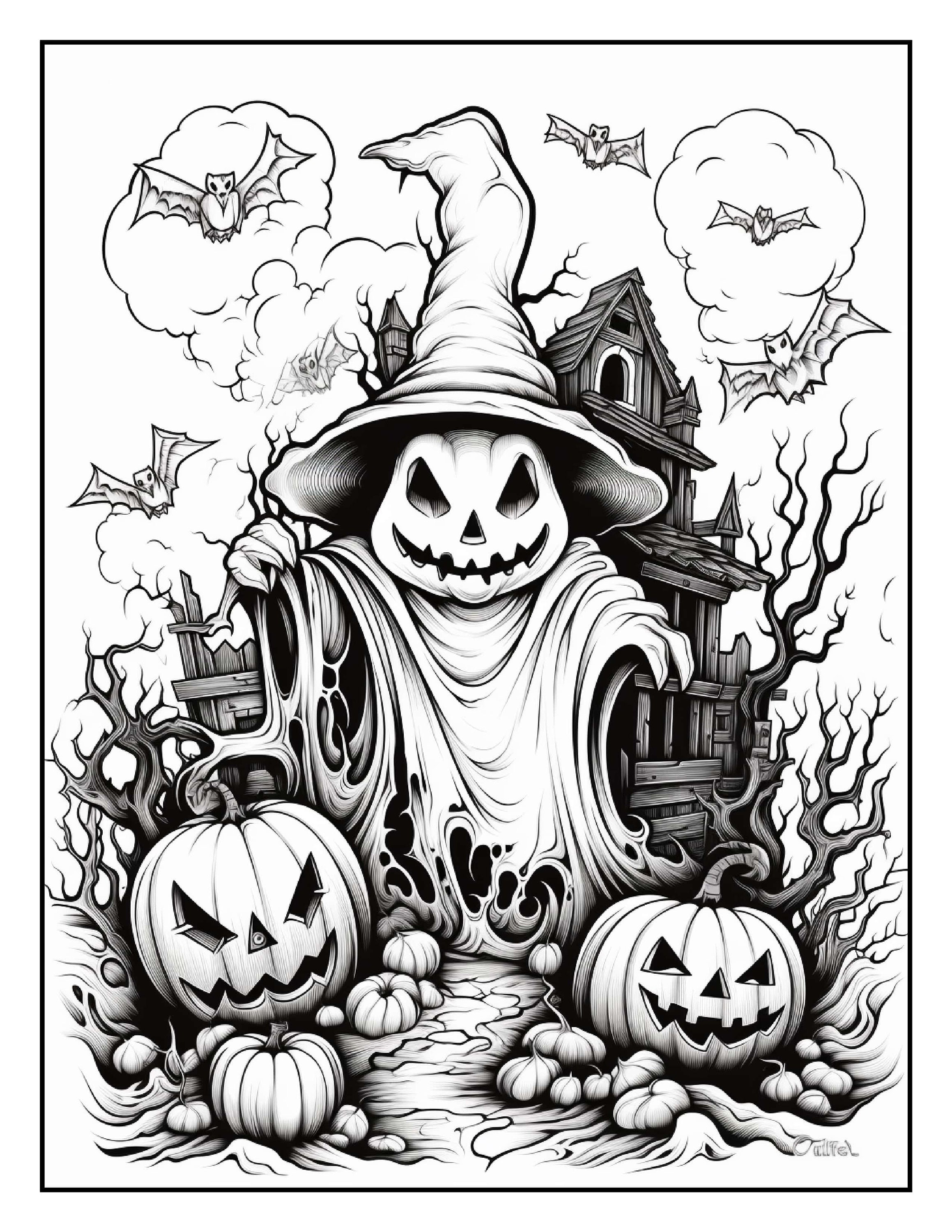 Halloween 10 Printable Coloring Pages Unique Illustrations Outline Line ...