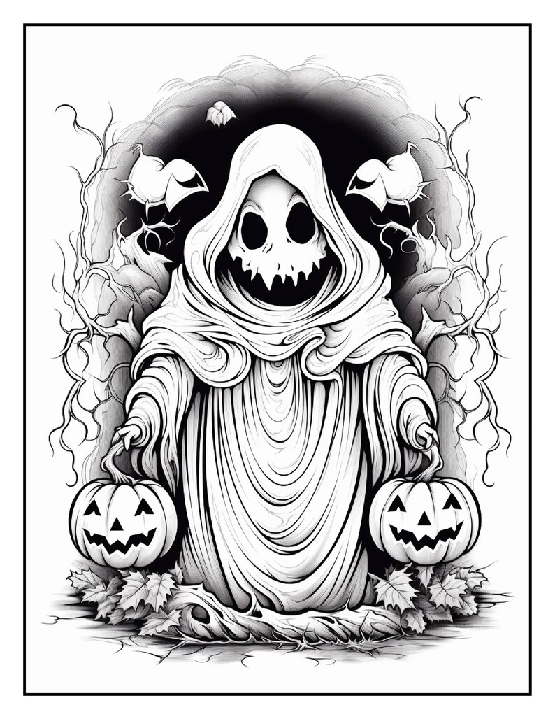 Halloween 10 Printable Coloring Pages Unique Illustrations Outline Line ...