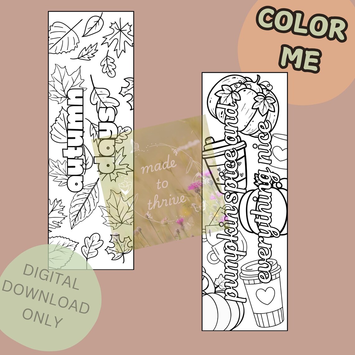 Printable Coloring Bookmark Set of 6 for Autumn and Fall. Download a ...