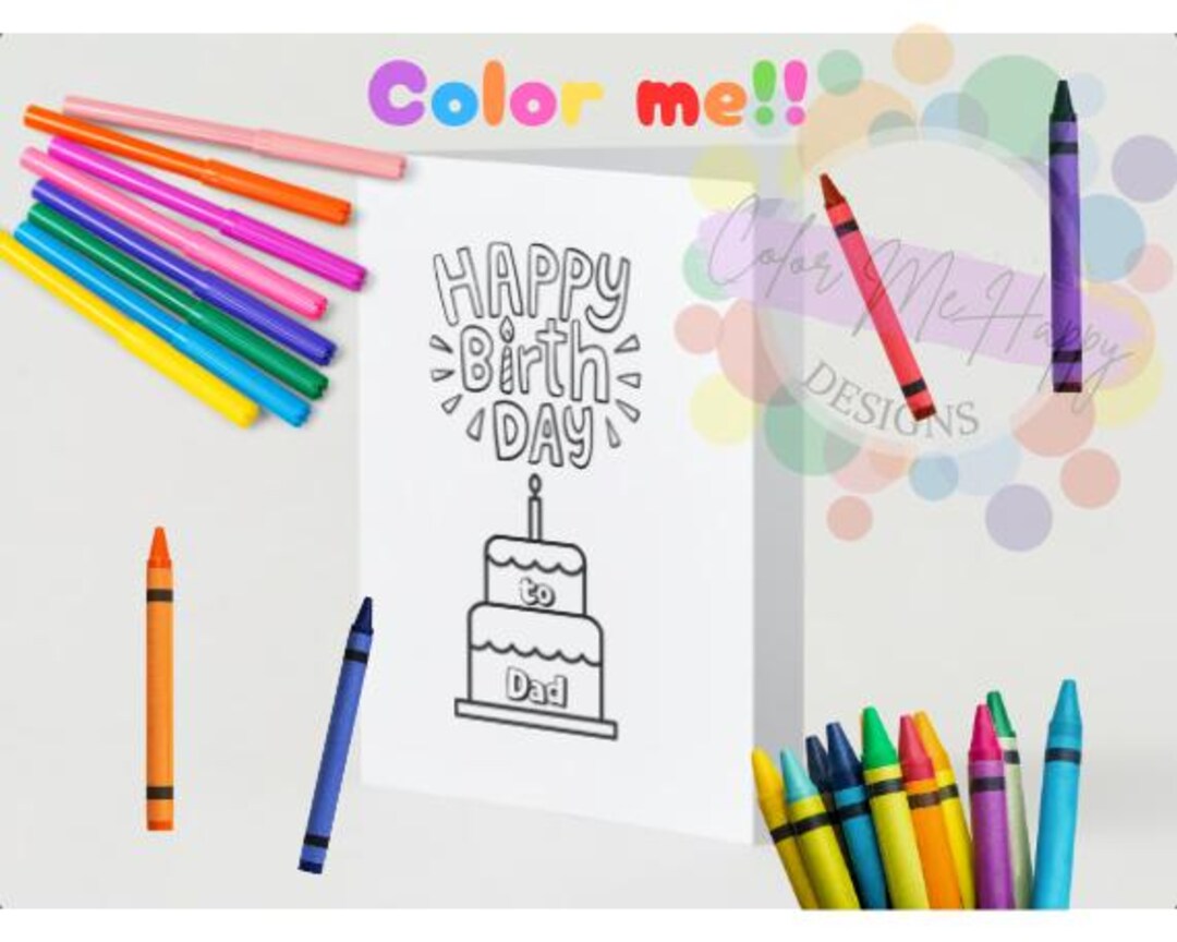 Printable for Dad, Happy Birthday Coloring Card for Dad. Birthday Cake ...