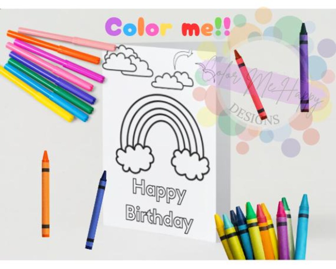 Printable, Happy Birthday Rainbow, and Cloud Coloring Card. Birthday ...