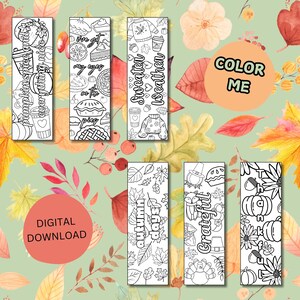 Printable Coloring Bookmark Set of 6 for Autumn and Fall. Download a ...