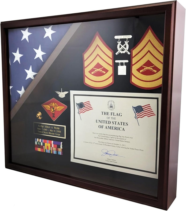 Mahogany Flag & Medal Display Case: Veteran Gift, Fits 3x5 Flag - Etsy