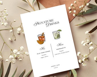 Wedding Drink Sign, Signature Cocktail Sign, Signature Drink Sign, Bar ...