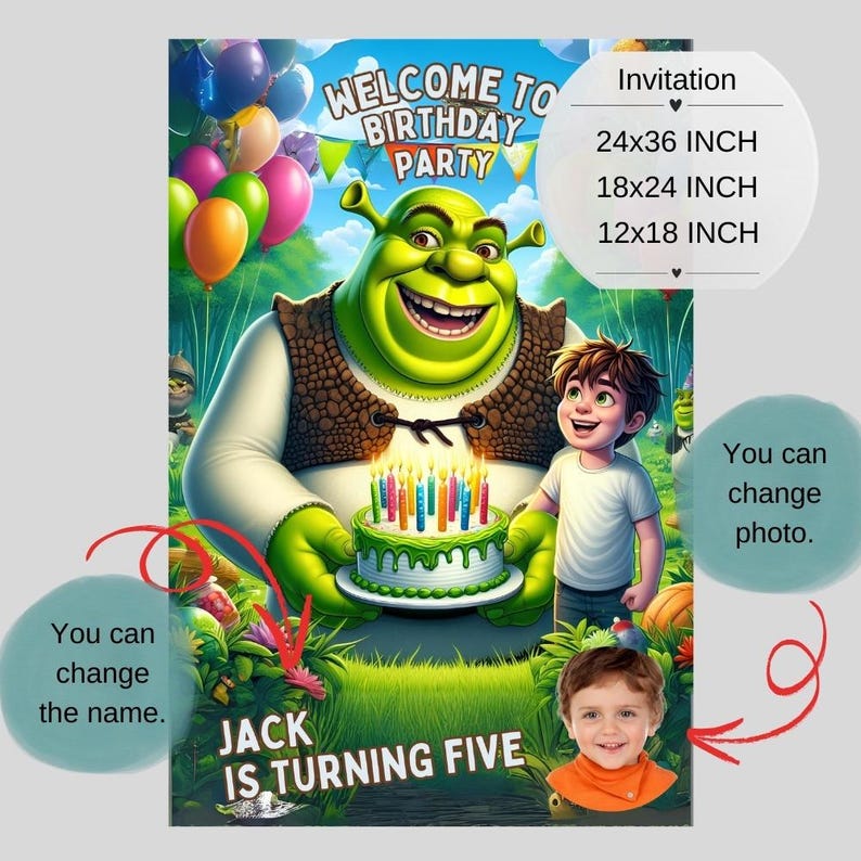 Editable Shrek Birthday Invitation Birthday Shrek Invite Templates for ...