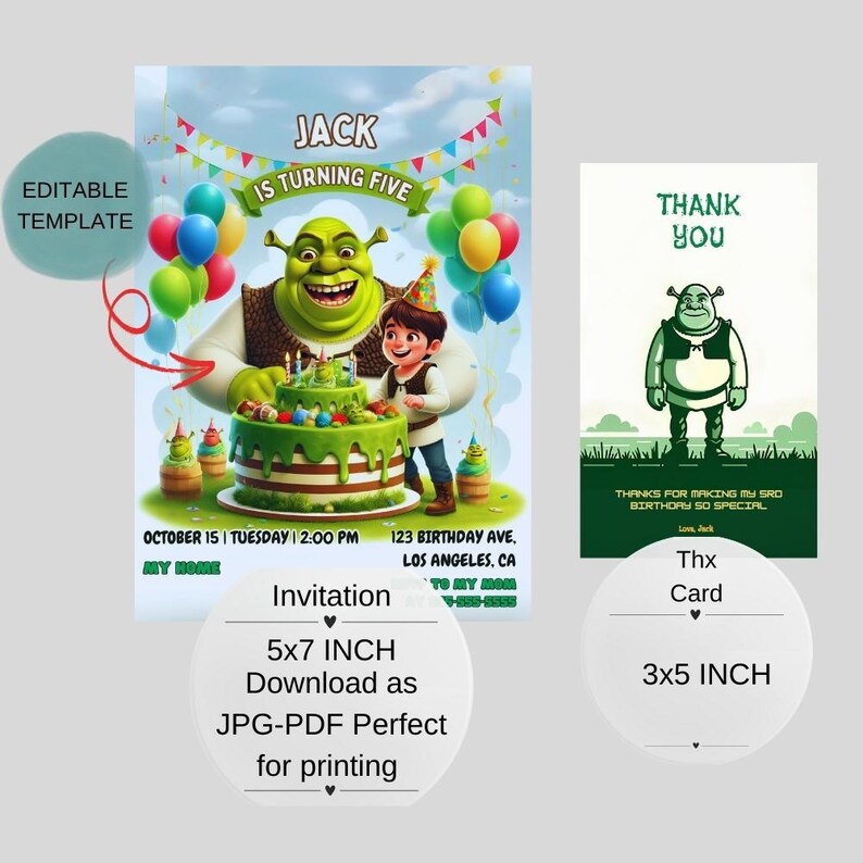 Editable Shrek Birthday Invitation Birthday Shrek Invite Templates for ...