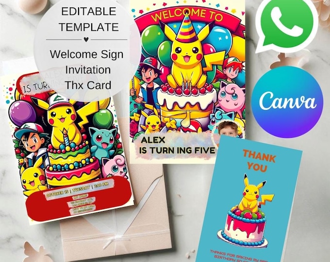 Invitación de Pokémon / Invitación editable / Invitación de cumpleaños ...